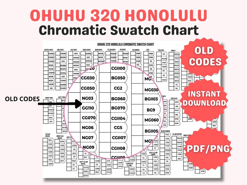 Ohuhu Honolulu 320 Swatch Chart (old Codes) (printable PDF, PNG A4/US ...