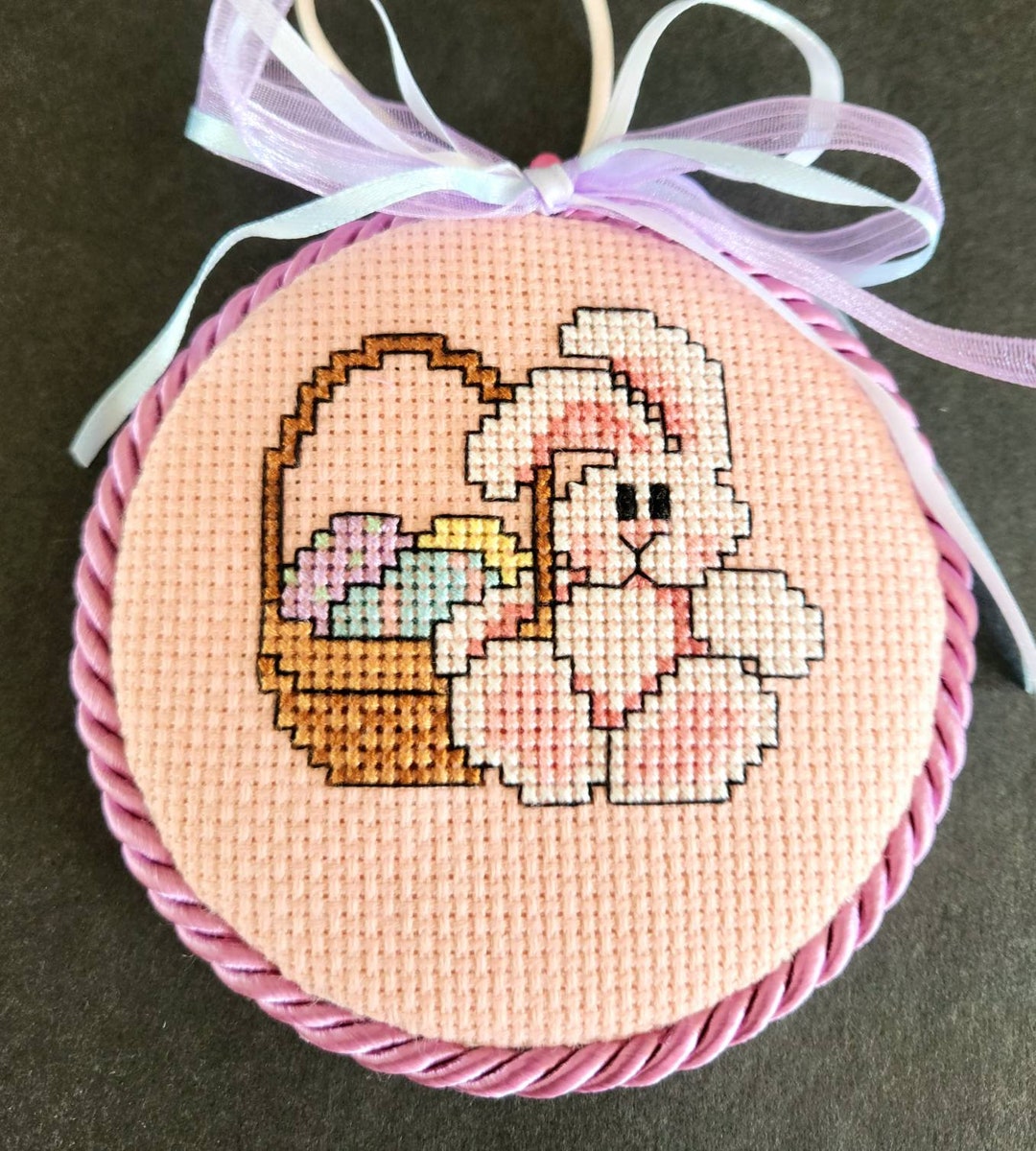 Completed Cross Stitch Ornament Easter Bunny Basket - Etsy
