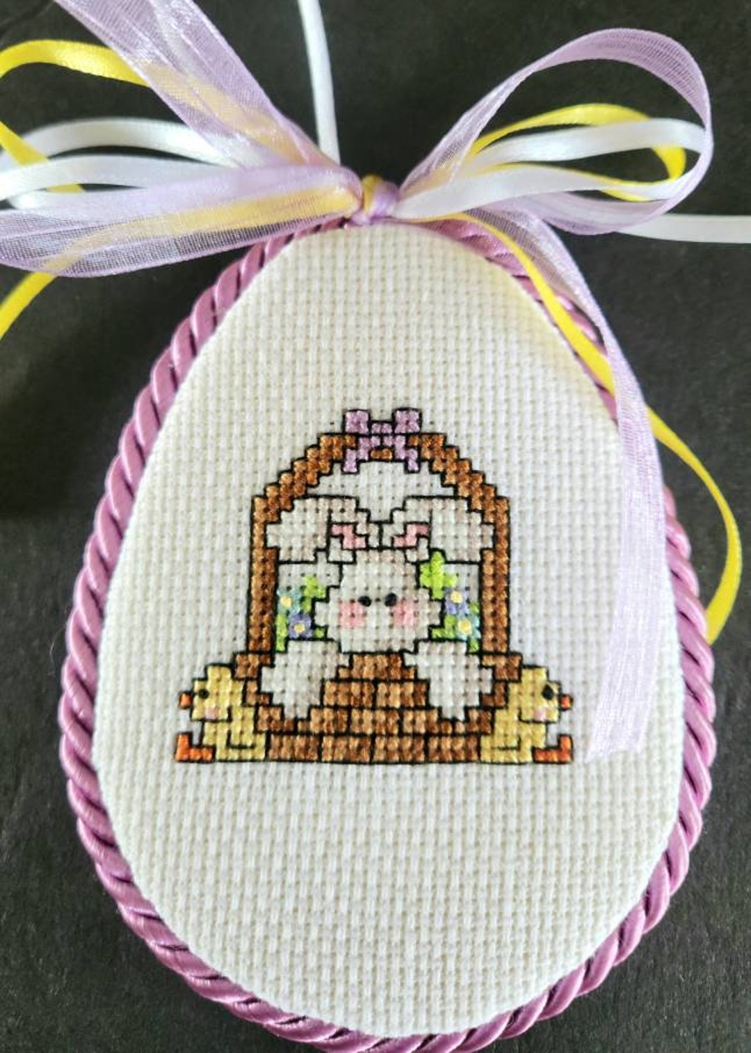 Completed Cross Stitch Ornament Easter Basket Bunny - Etsy
