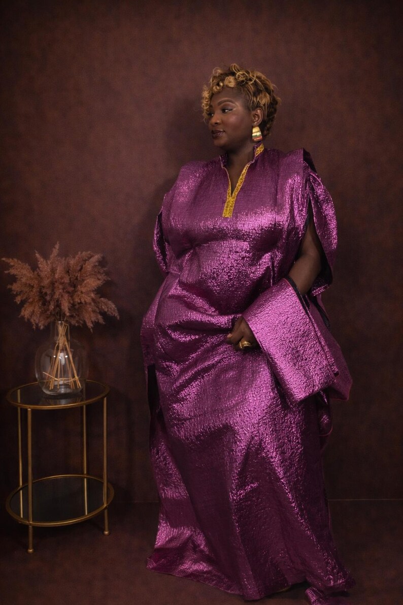 African Brocade Boubou Dress | Magenta Kaftan, Nigerian Party Occasion ...