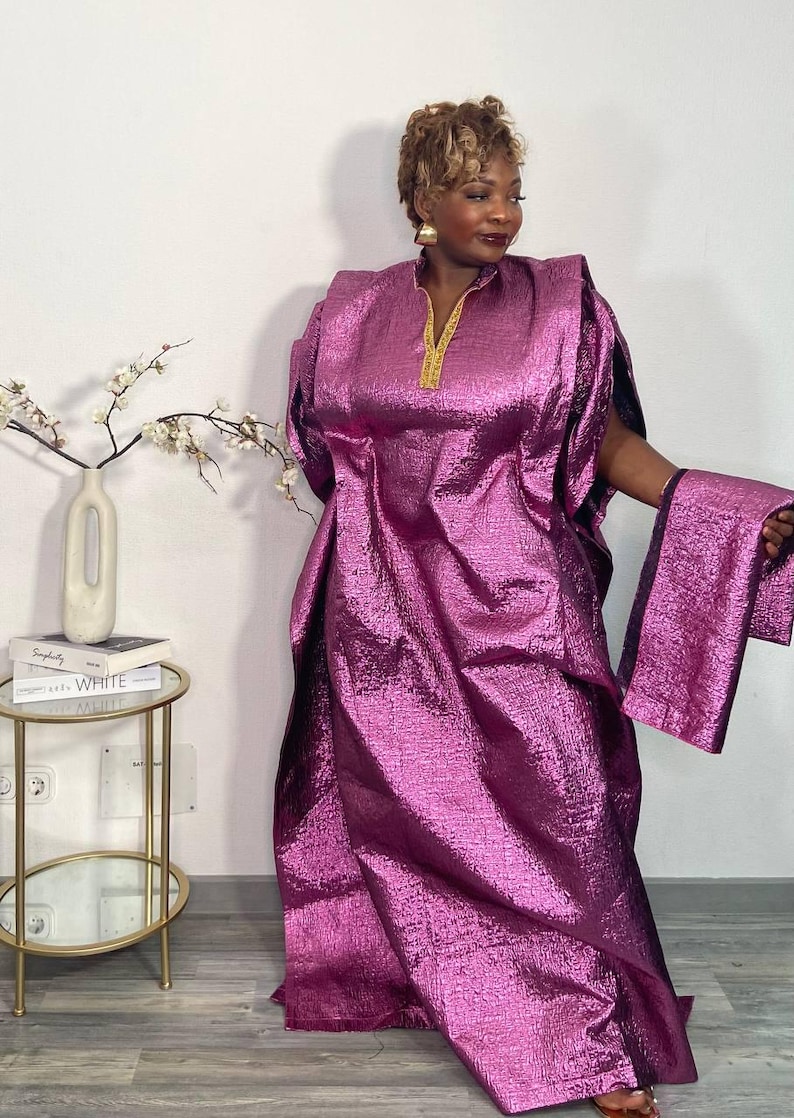 African Brocade Boubou Dress | Magenta Kaftan, Nigerian Party Occasion ...