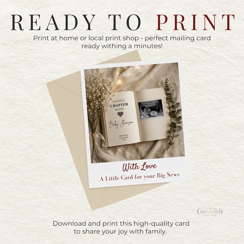 Minimalist Pregnancy Announcement Template Our New Chapter Digital ...