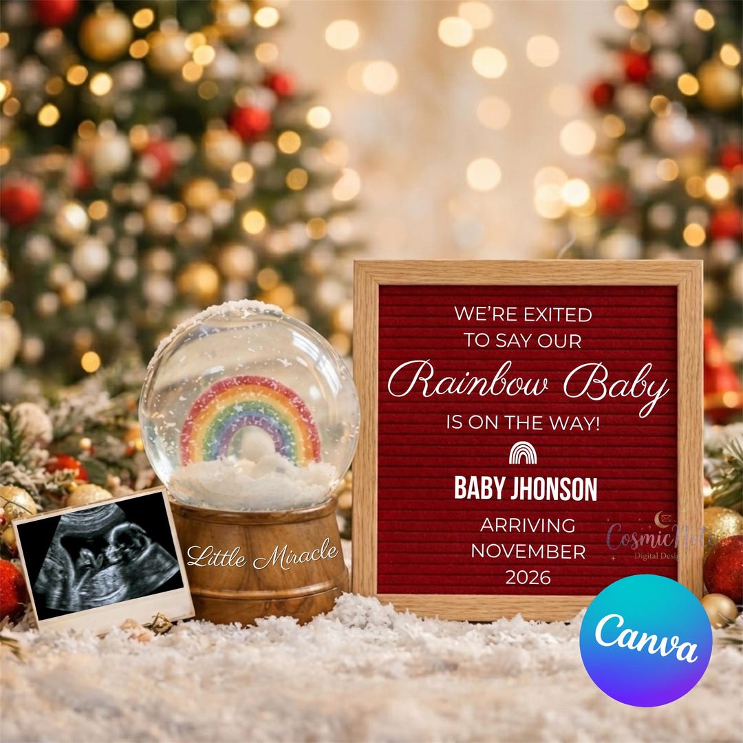 Rainbow Baby Christmas Pregnancy Announcement Digital Template Baby ...
