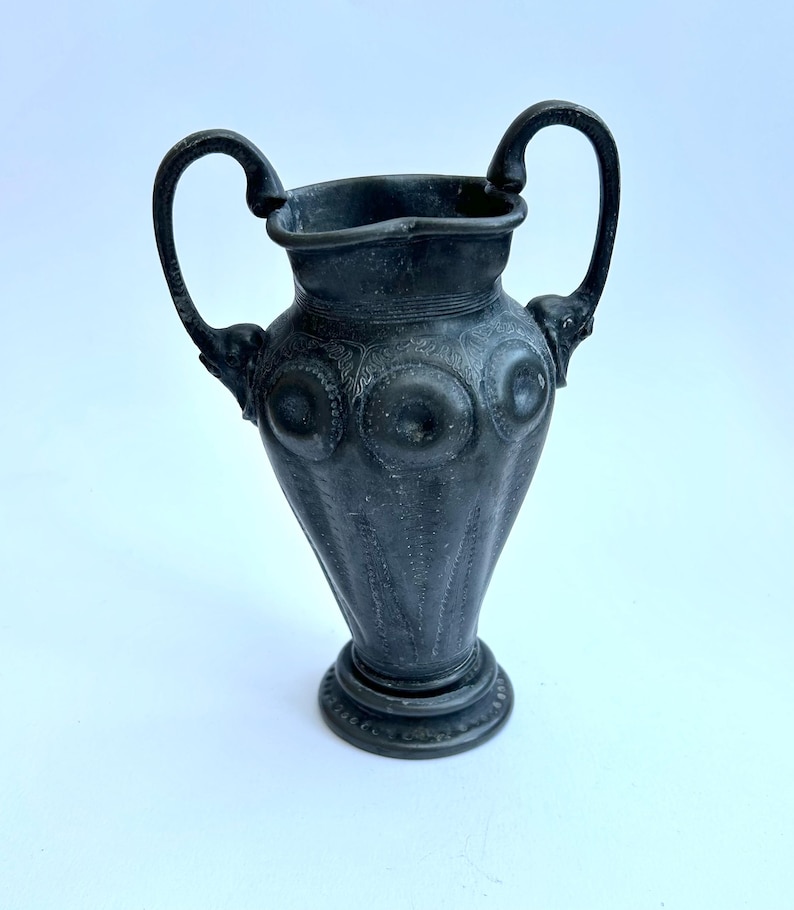 Vintage Pewter Vase, Art Nouveau Elephant Handles, Gothic Style ...