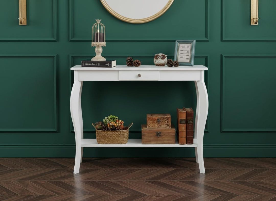 White Narrow Console Table With Drawer, Modern Hallway Decor - Etsy