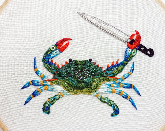 Stabby Crab Hand Embroidery Art - Etsy