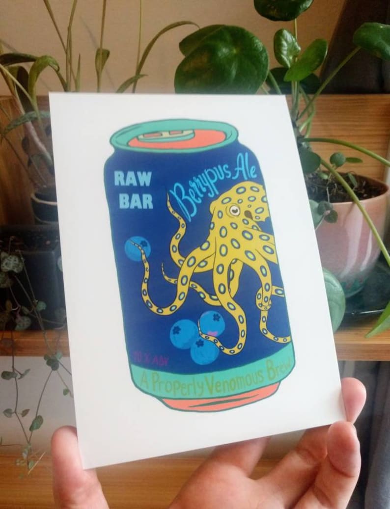 Blueberry Blue Ringed Octopus Ale Print 5 X 7 - Etsy