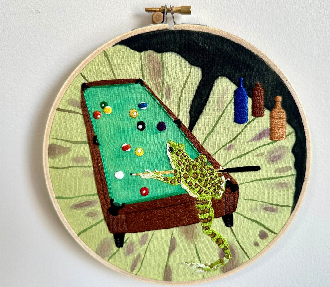 Frog Billiards at the Pond Hand Embroidery - Etsy