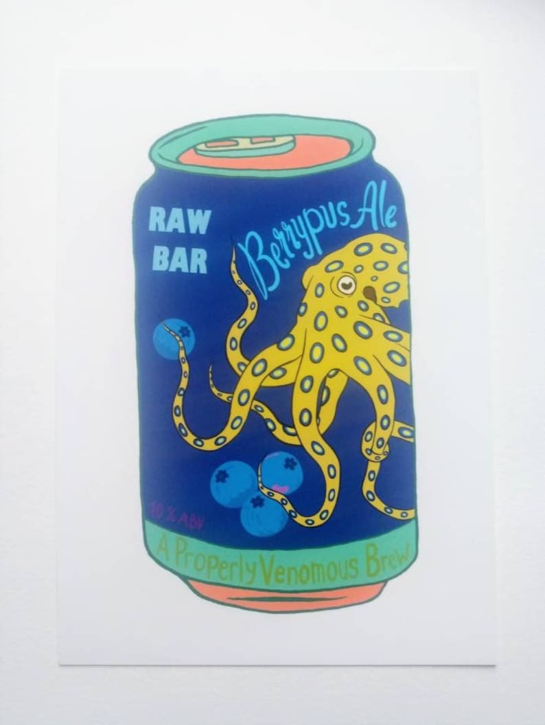 Blueberry Blue Ringed Octopus Ale Print 5 X 7 - Etsy