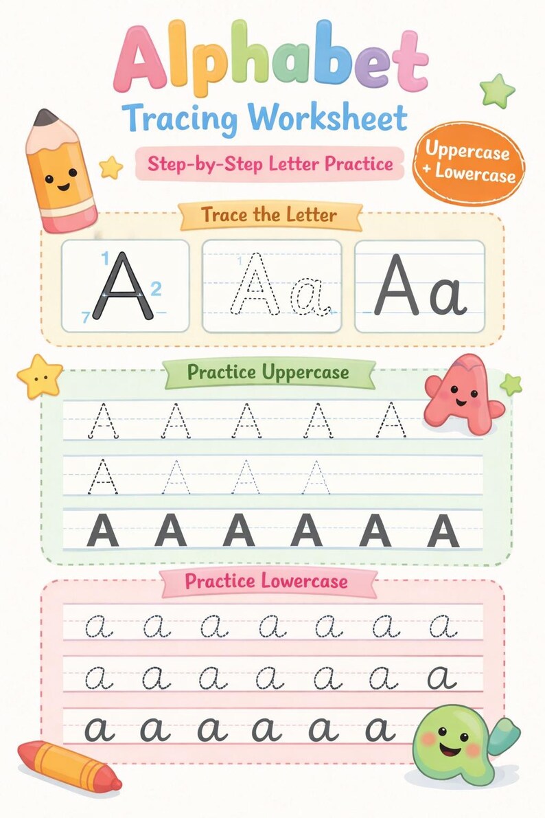 Alphabet Tracing Worksheet for Preschool, Uppercase and Lowercase ...