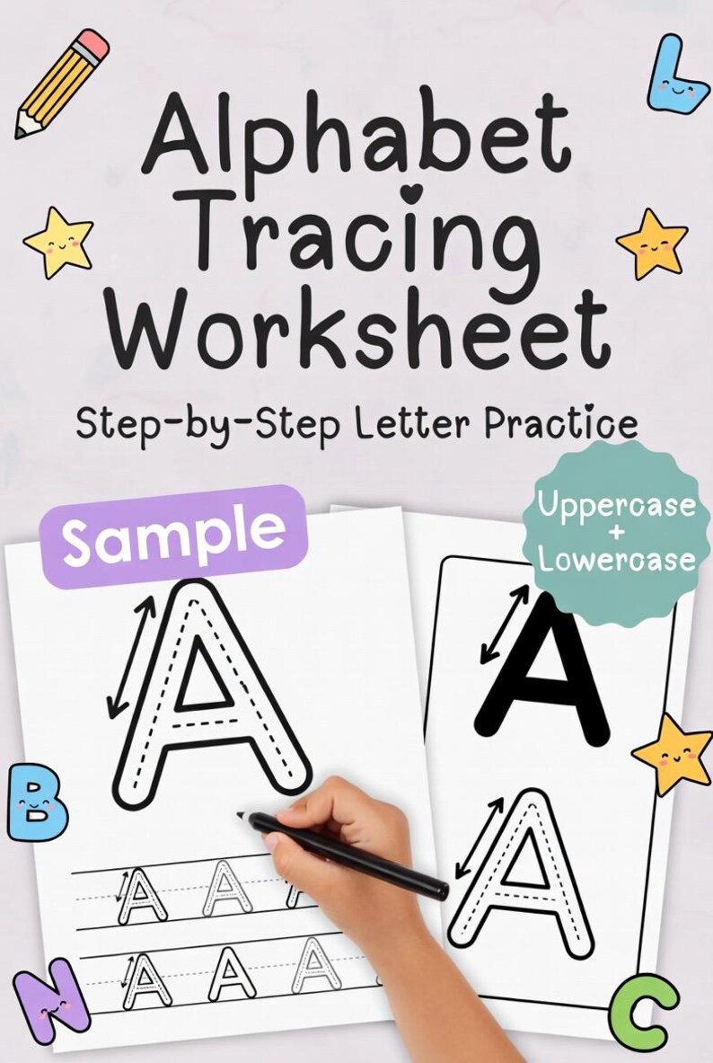 Alphabet Tracing Worksheet for Preschool, Uppercase and Lowercase ...