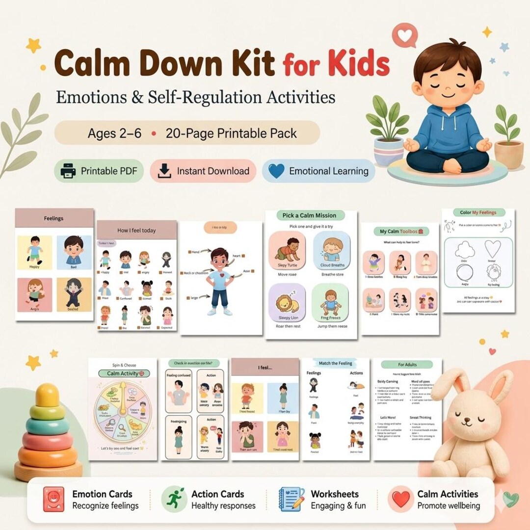 Calm Down Corner Printable, Emotion Cards, Feelings Chart, Preschool ...