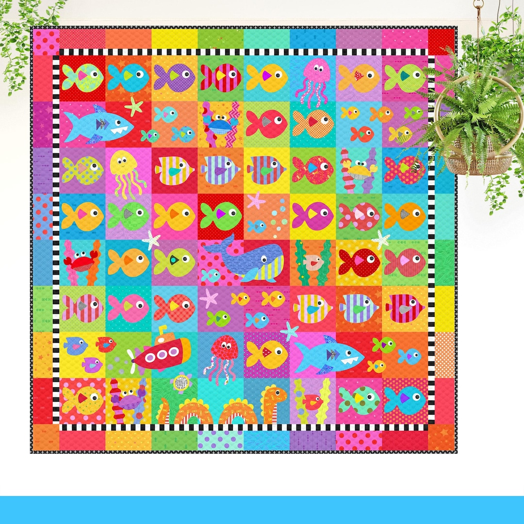 Swim Little Fishies: Ocean Fish Applique Quilt Pattern (digital ...