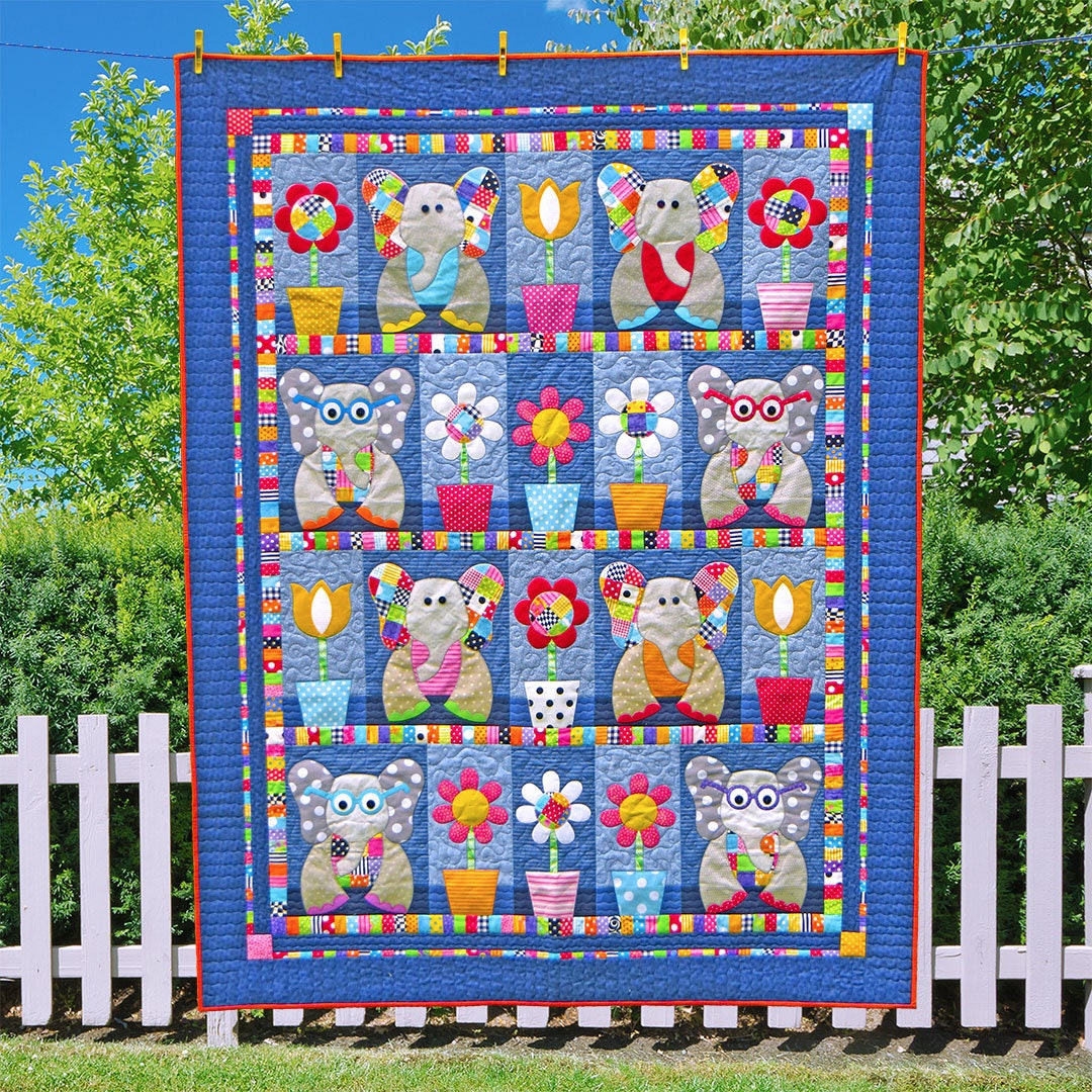 Patchwork Elephants PRINTED Quilt Pattern Applique Quilt - Etsy Australia