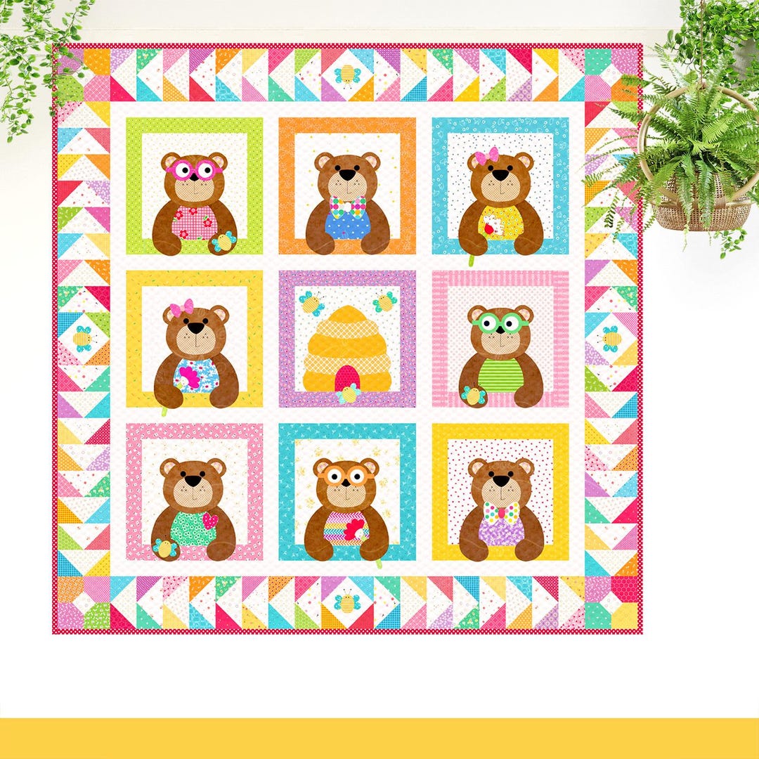 Bee-bop Bears | DIGITAL PDF Quilt Pattern | Applique Quilt Patterns | Kid's Quilt Patterns ...
