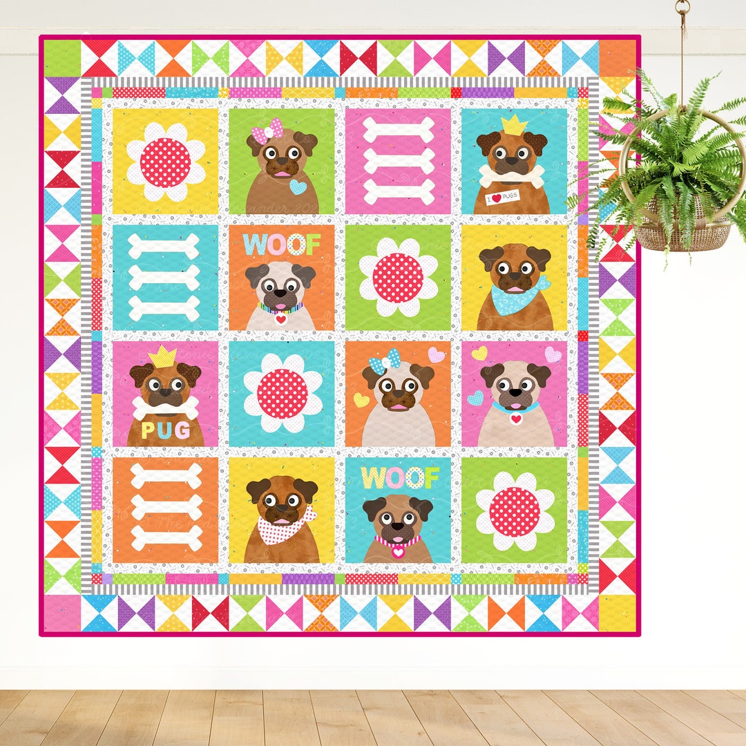 Pugs in My Garden | DIGITAL PDF Quilt Pattern | Applique Quilt Patterns ...