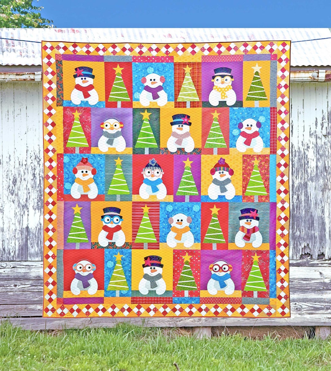 Scrappy Snowmen PRINTED Quilt Pattern Applique Quilt Patterns Kid's ...