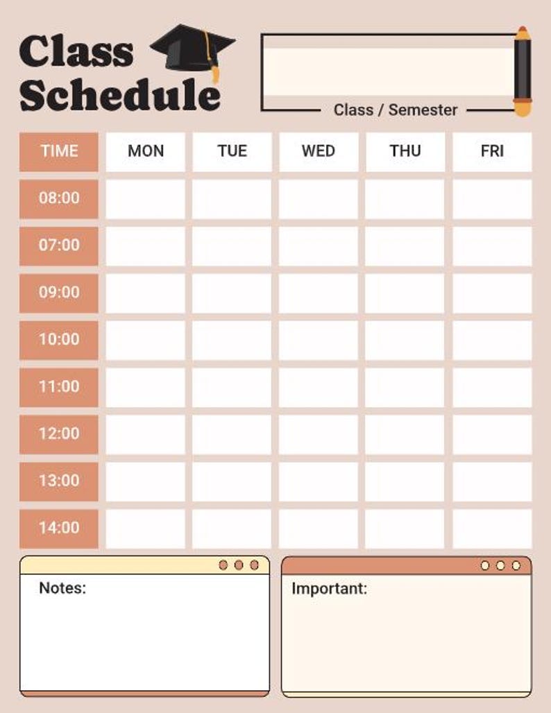 Simply Weekly Class Schedule - Etsy