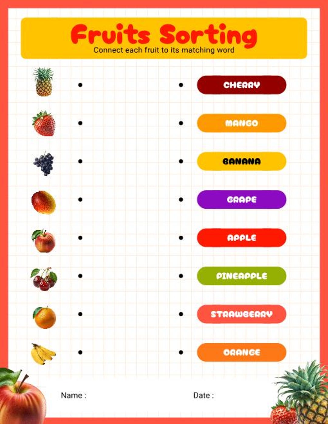 Fruit Sorting Teacher Worksheet Connect Each Fruit to It's Matching ...