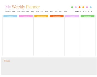 Bright Colorful Weekly Planner - Etsy