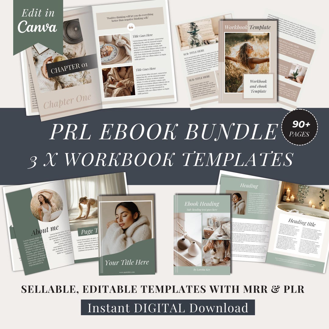 Canva Ebook Template Bundle PLR MRR | Three Editable Ebook & Workbook ...