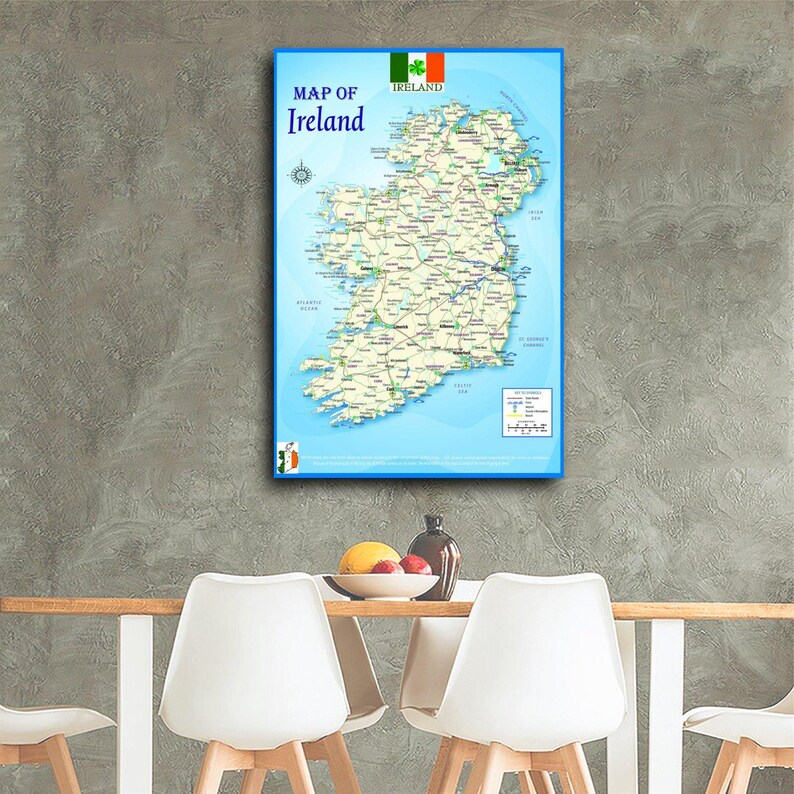 IRELAND Map A2 Laminated Geographical Physical Political Atlas Wall ...
