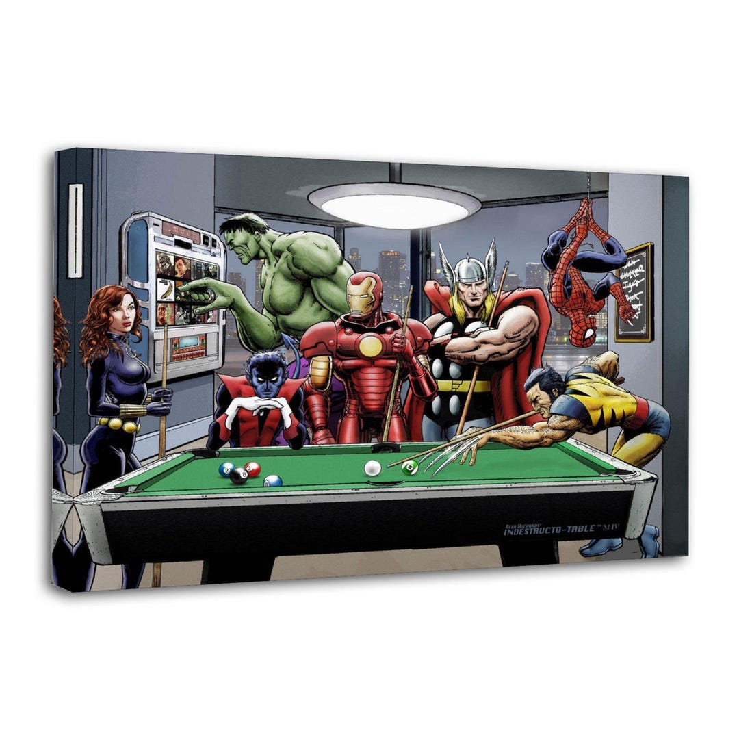 Superheroes Relax Playing Pool X-men & Avenger Painting on Canvas Wall ...