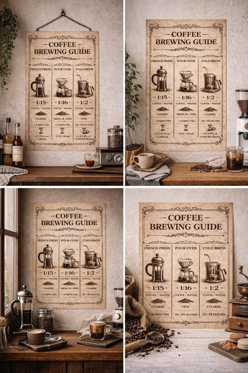 Coffee Brewing Guide Printable Wall Art Coffee Shop Decor | Digital ...
