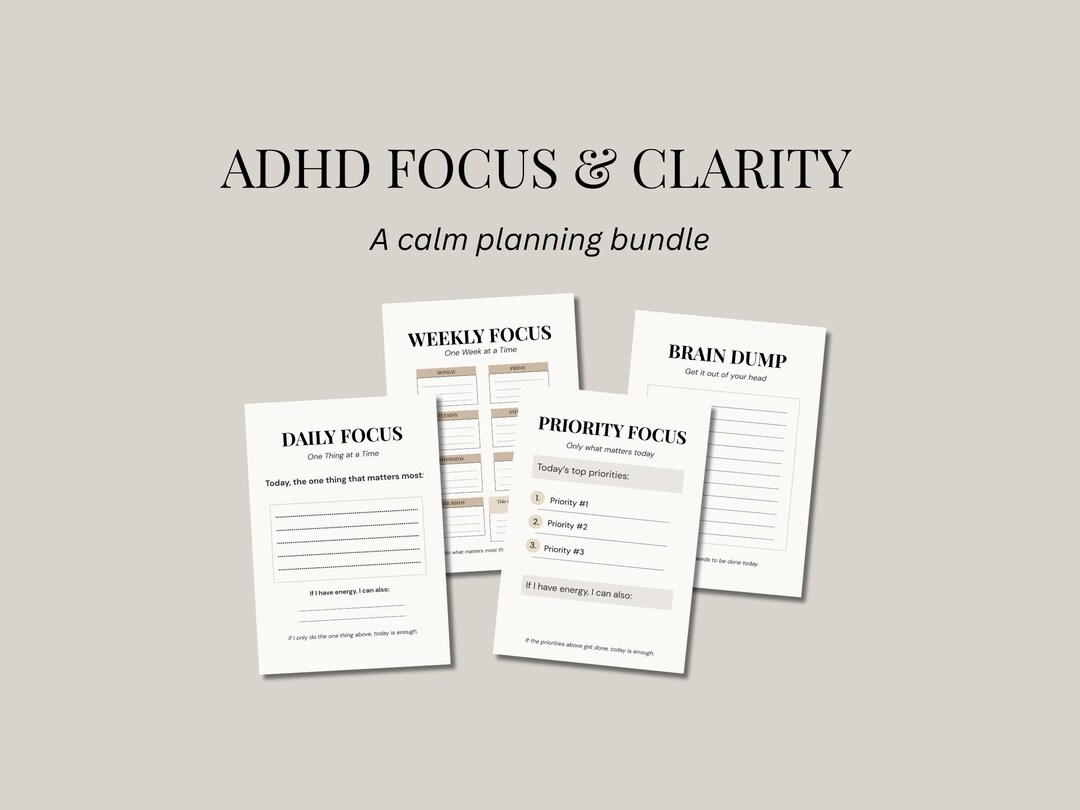 ADHD Focus & Clarity Bundle | Calm Printable Planner for Focus Without ...