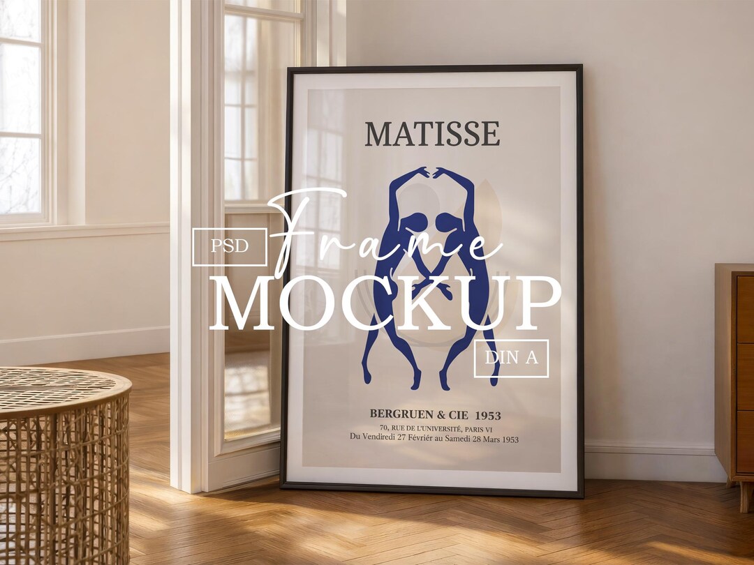A4 Frame Mockup PSD, Floor Leaning Black Frame, Realistic Sunlit Room ...