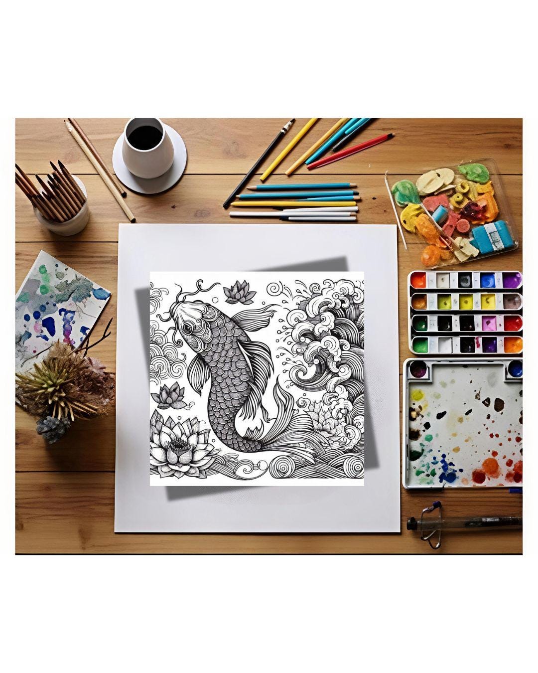 Koi Fish Mandala Coloring Page – Printable Adult Coloring Sheet ...