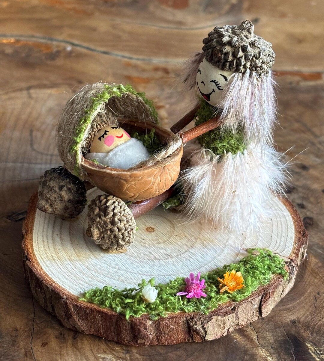 Woodland Girl With Walnut Pram & Baby – Handmade Miniature Scene on ...