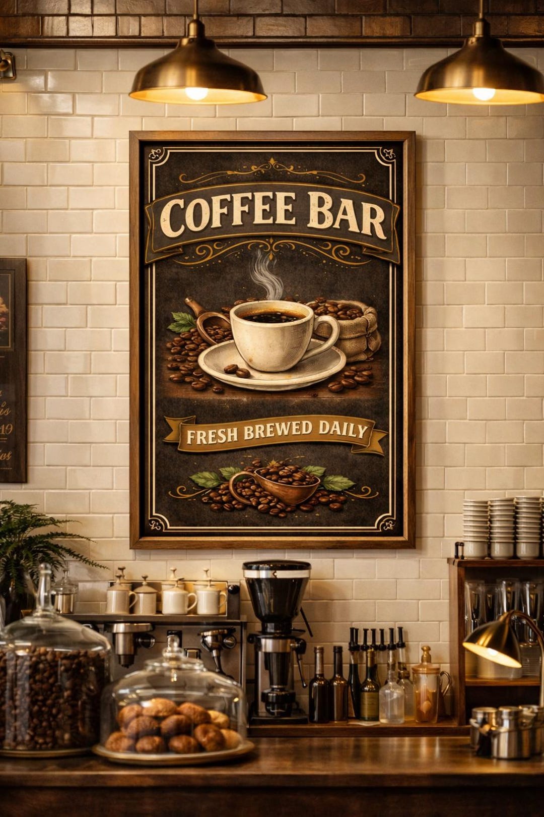 Vintage Coffee Bar Poster | Fresh Brewed Daily Cafe Wall Art (digital ...