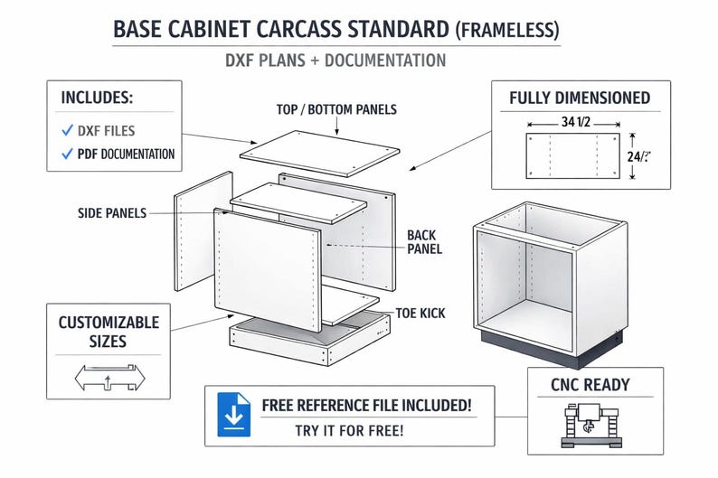 Base Cabinet Carcass Standard (frameless) – Cnc-ready DXF System ...