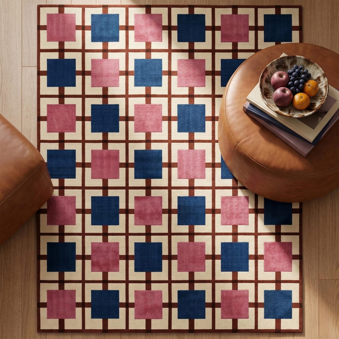 Checkered Pattern Rug, Geometric Hand Tufted Rug, Retro Area Rug ...