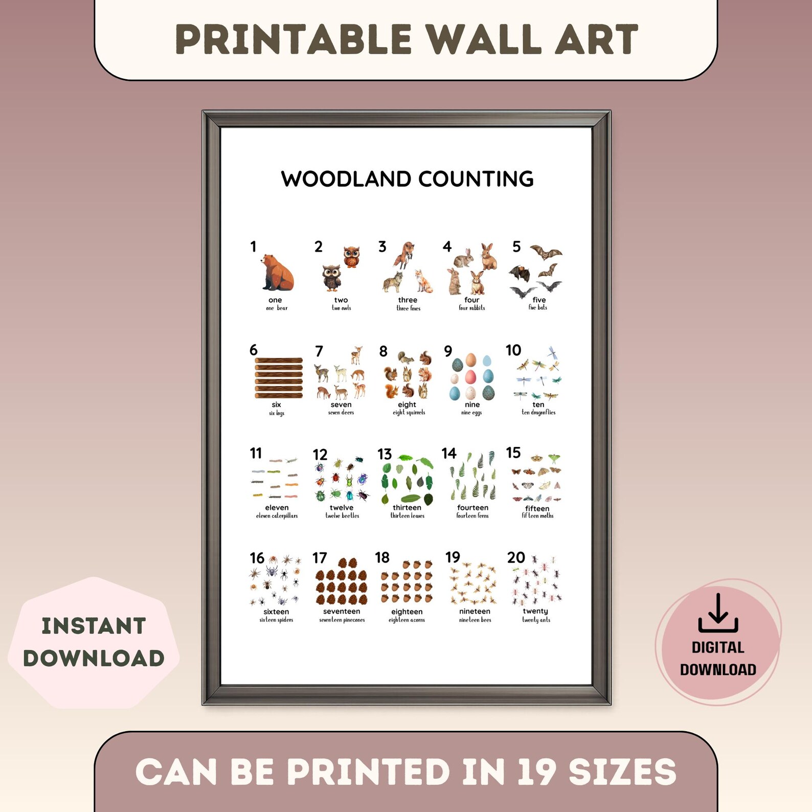 Woodland Counting Printable Poster, Preschool Number Learning Wall Art ...