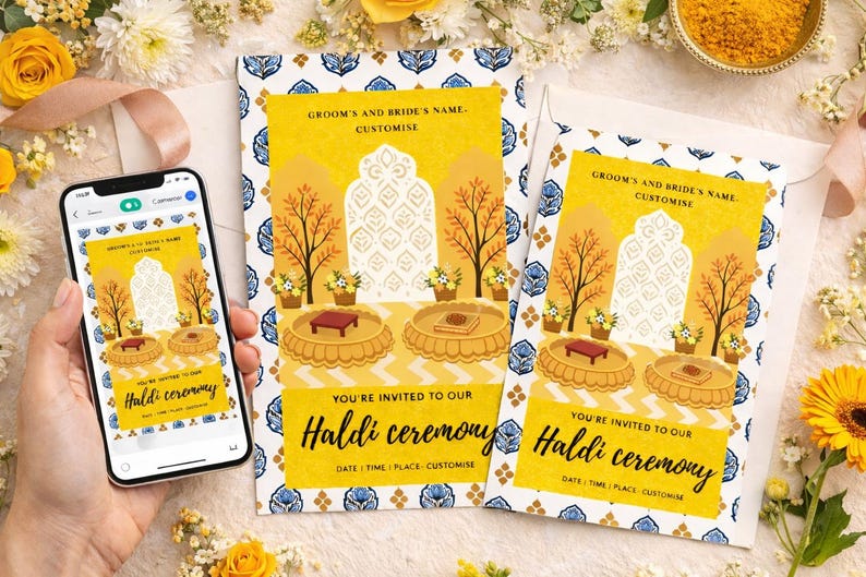 Editable Haldi Ceremony Invitation | Indian Ceremony Canva Template ...