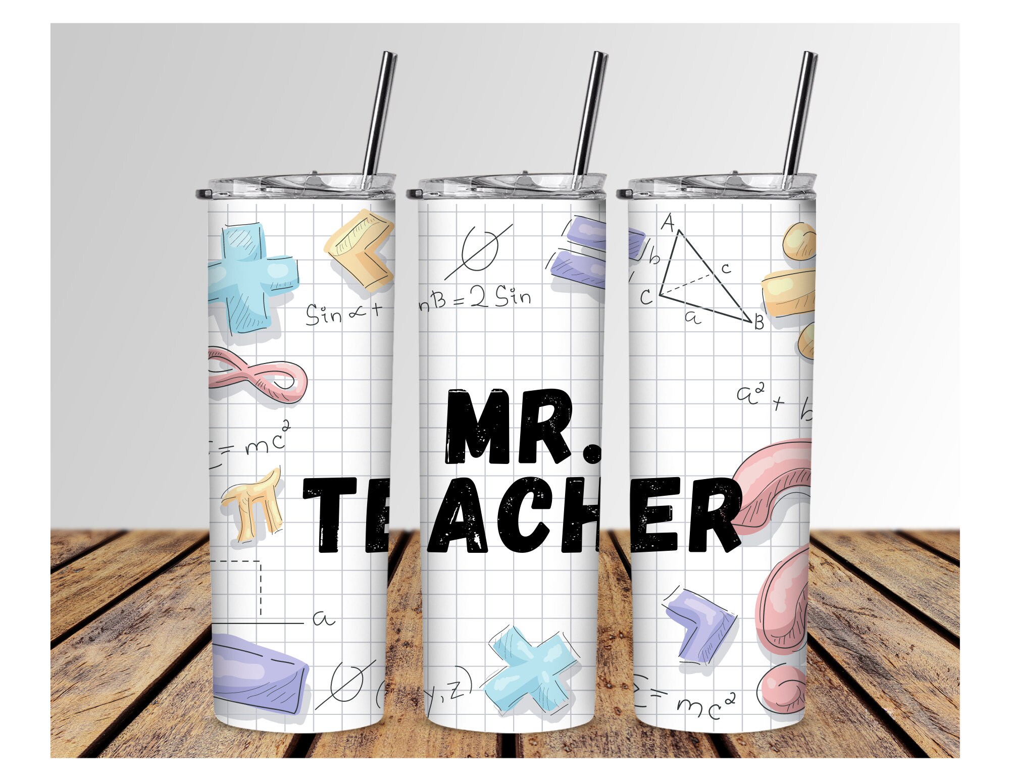 Customizable Colorful Math Doodles Teacher Design 20 Oz Steel Tumbler ...
