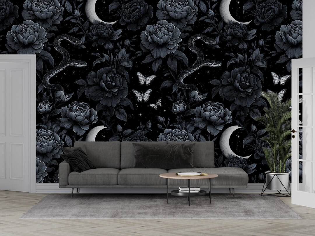 Dark Floral Snake Canvas Wallpaper | Peel and Stick Self Adhesive ...
