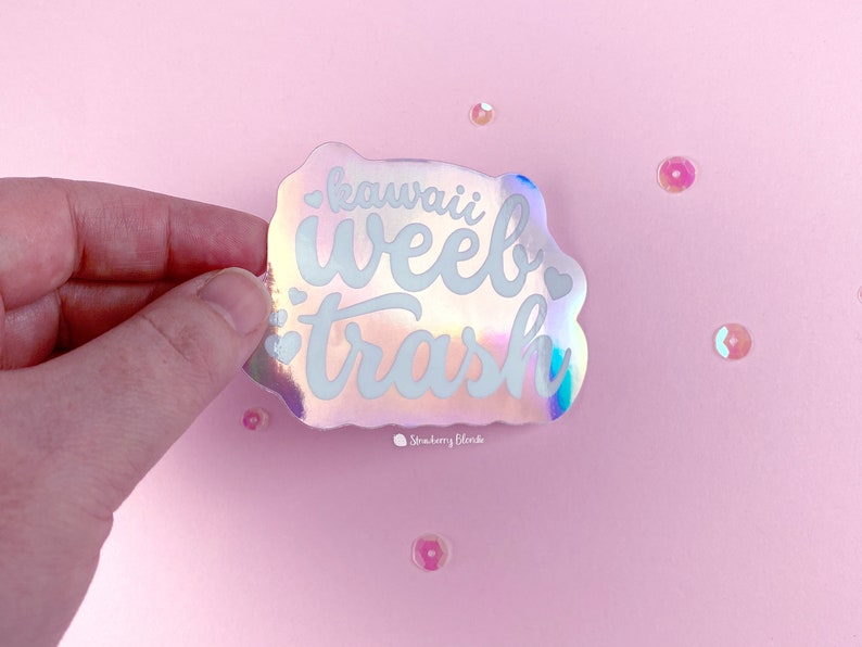 Pink Kawaii Weeb Trash Holographic Sticker Holo Waterproof - Etsy