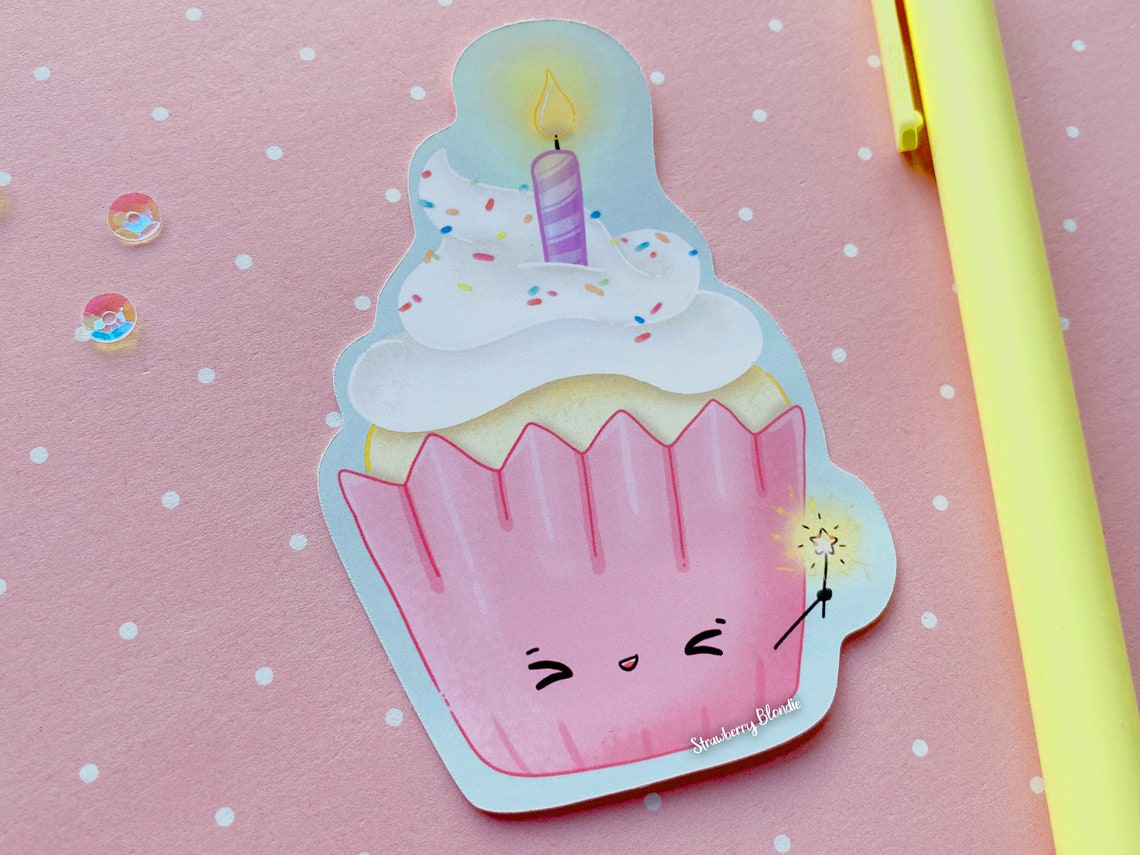 Happy Birthday Cupcake Die Cut Sticker Kawaii Cupcake Cute - Etsy