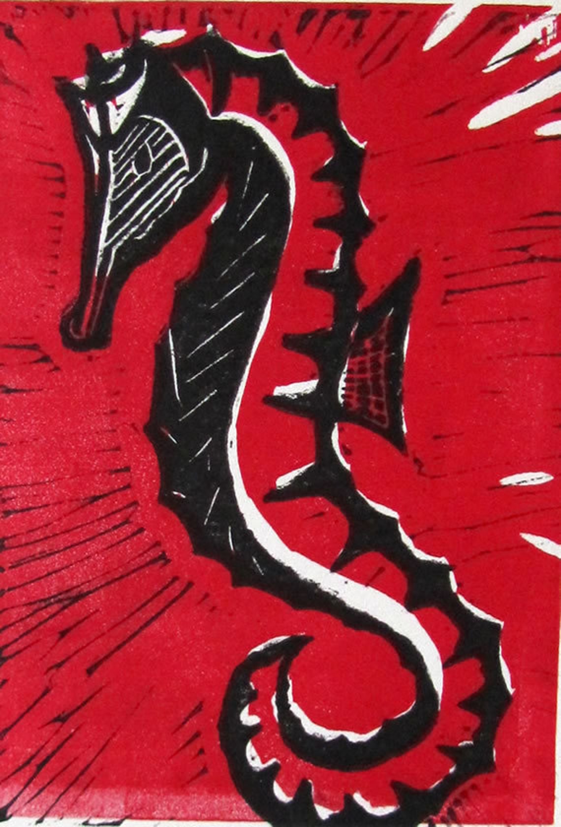 Seahorse Linocut - Free Shipping - Etsy