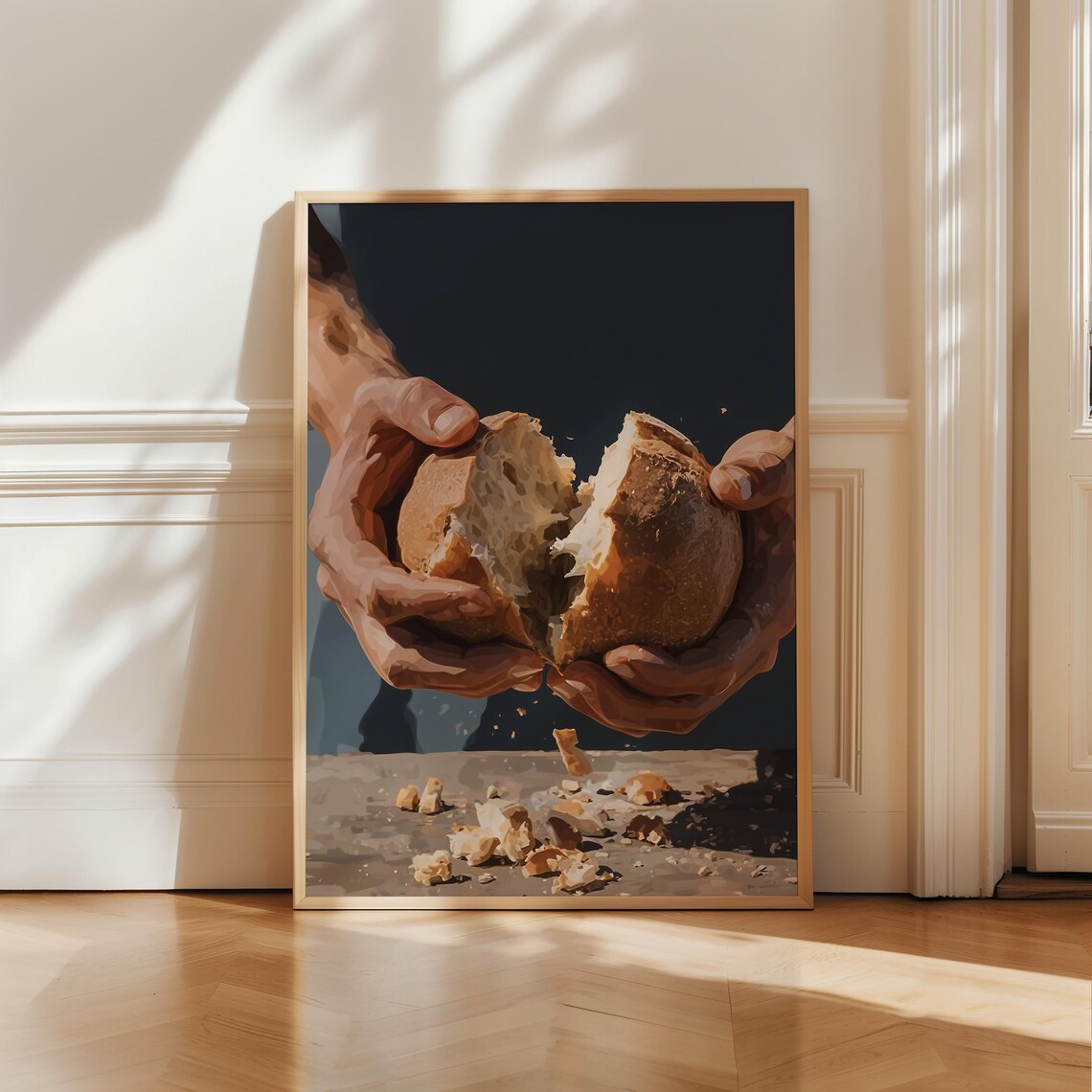 Breaking Bread Print | Rustic Kitchen Wall Art, Warm Minimalist Bakery ...
