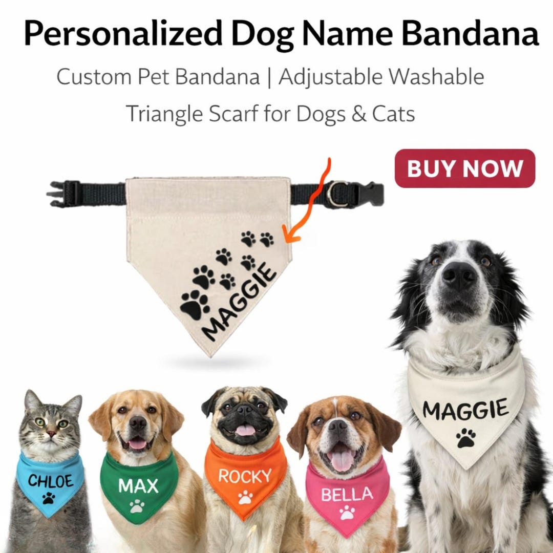Personalized Dog Name Bandana | Custom Pet Bandana | Adjustable ...