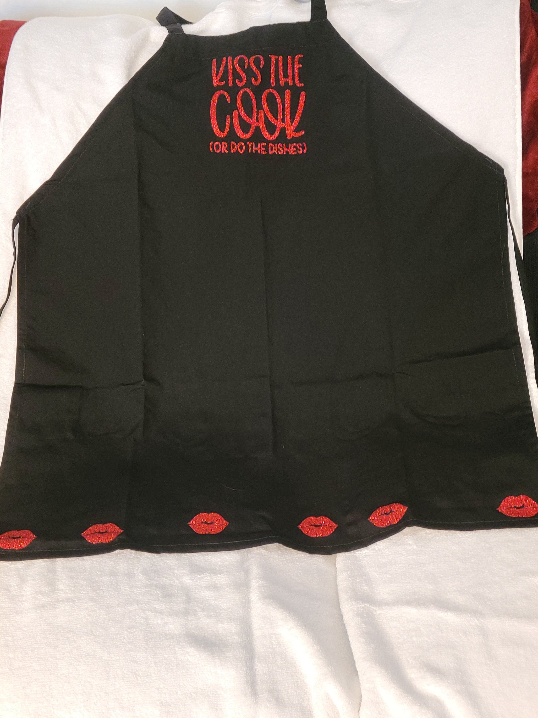 Kiss the Cook Apron... Lettering in Red Glitter - Etsy