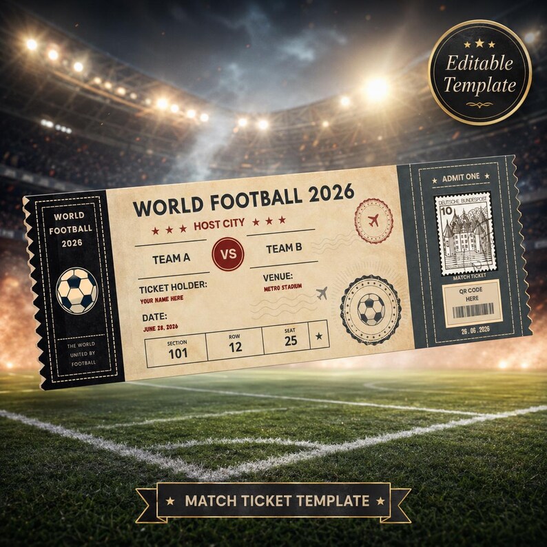 Custom World Cup 2026 Matchday Ticket Template, Editable Birthday ...