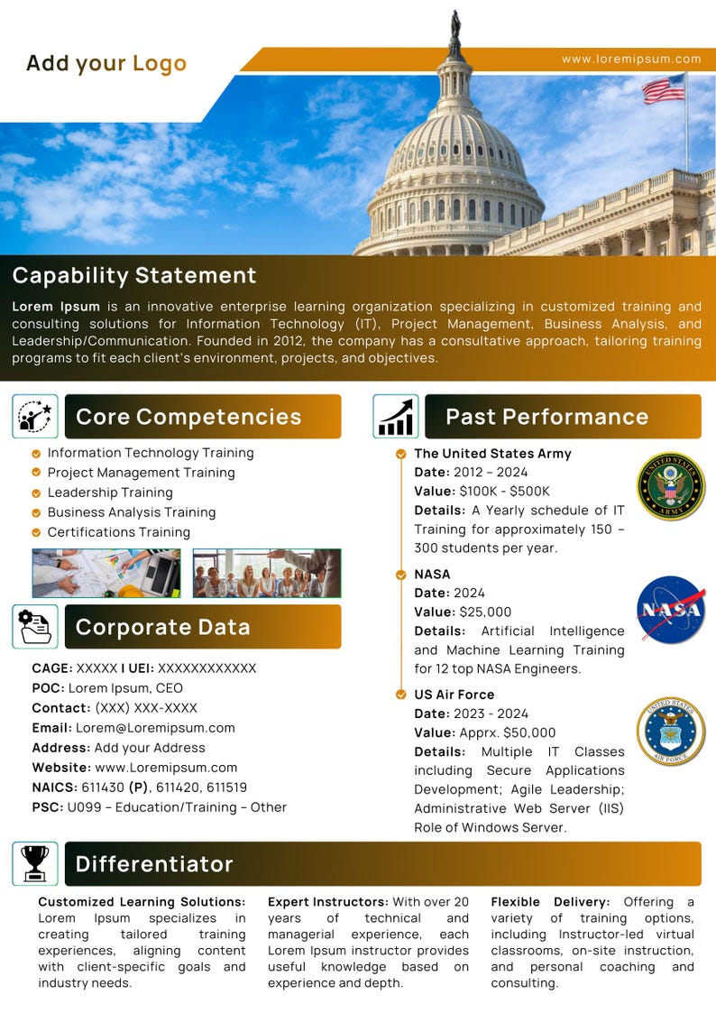 Buy Canva Editable Capability Statement Template | Federal Contracting ...