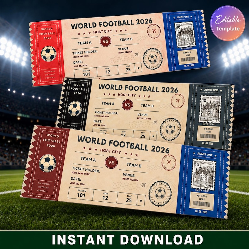 Custom World Cup 2026 Matchday Ticket Template, Editable Birthday ...