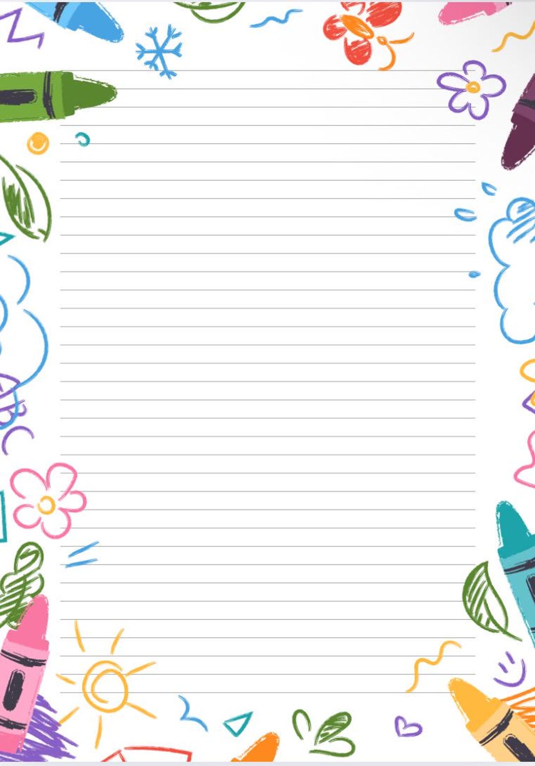 Printable Lined Paper for Kids | Cute Doodle Writing Page | Digital ...
