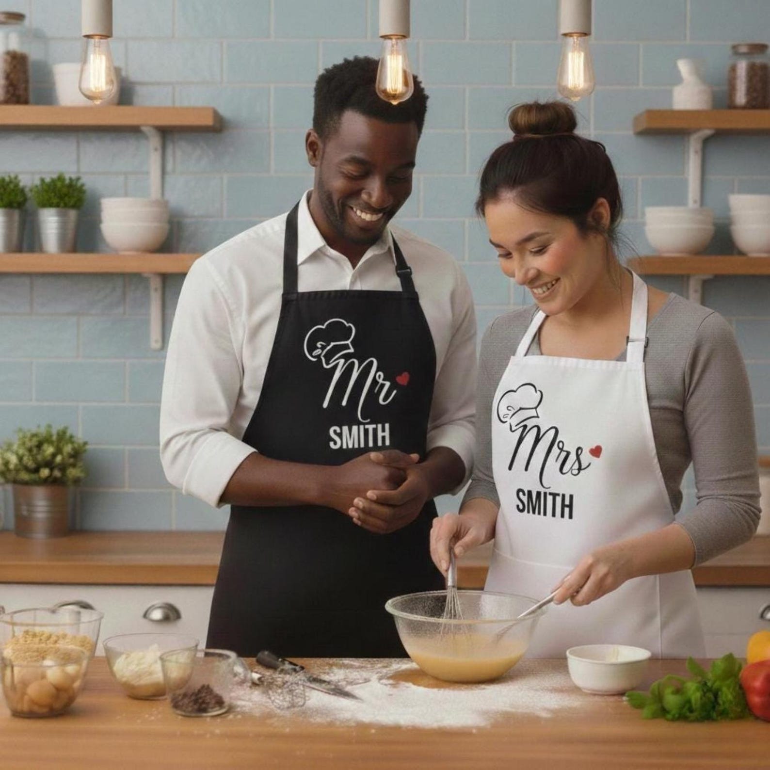 Personalized Matching Couple Aprons – Custom Valentines and Anniversary ...